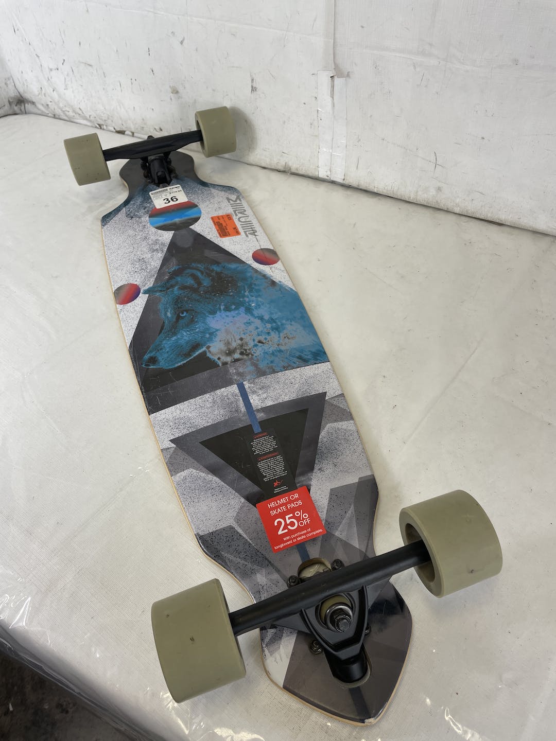 Used Mercer Lone Wolf Drop Thru Longboard Complete Skateboard 36 ...