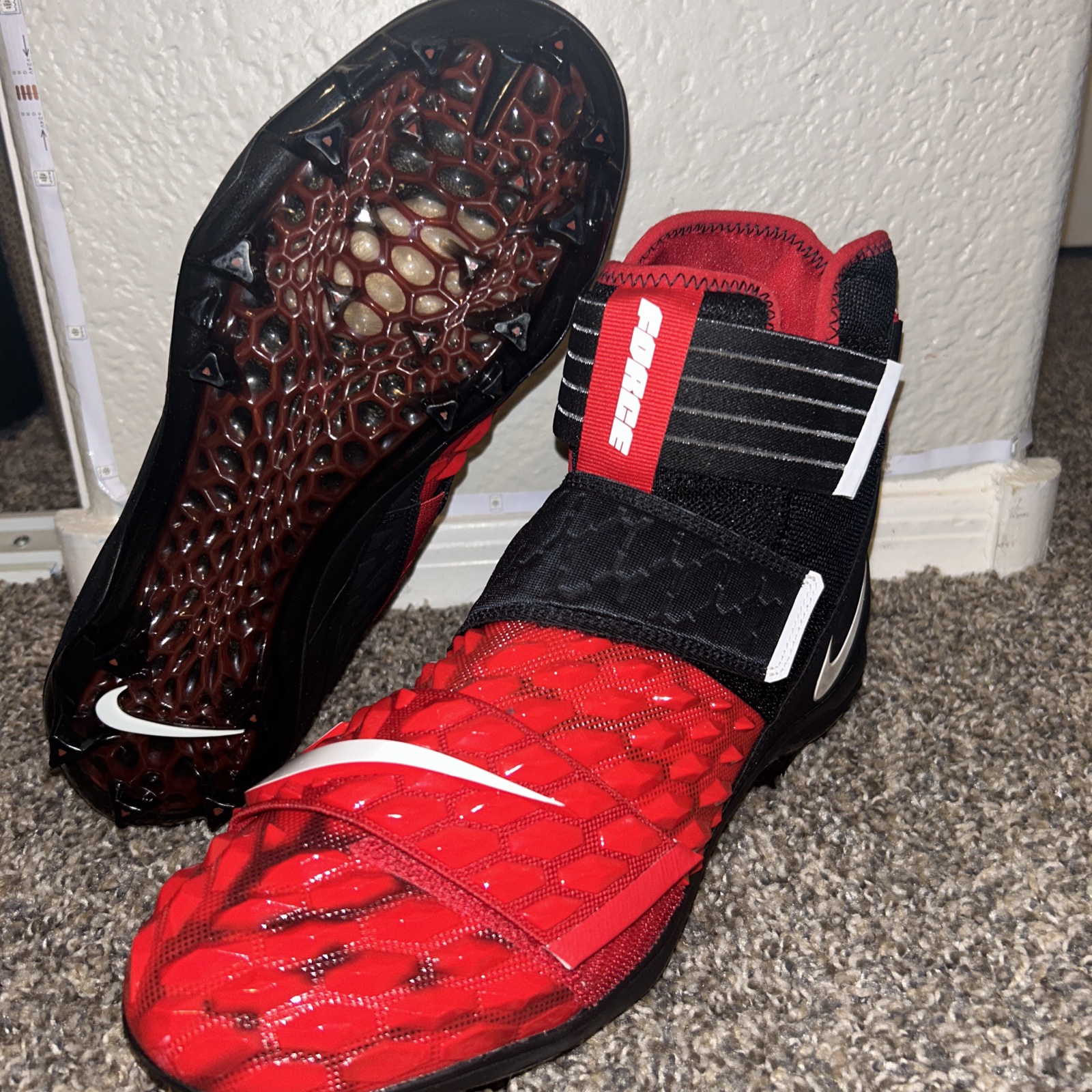 SZ 9.5 Nike Force Savage Elite 2 TD Black/Red ‘Bred’ Lineman Football ...