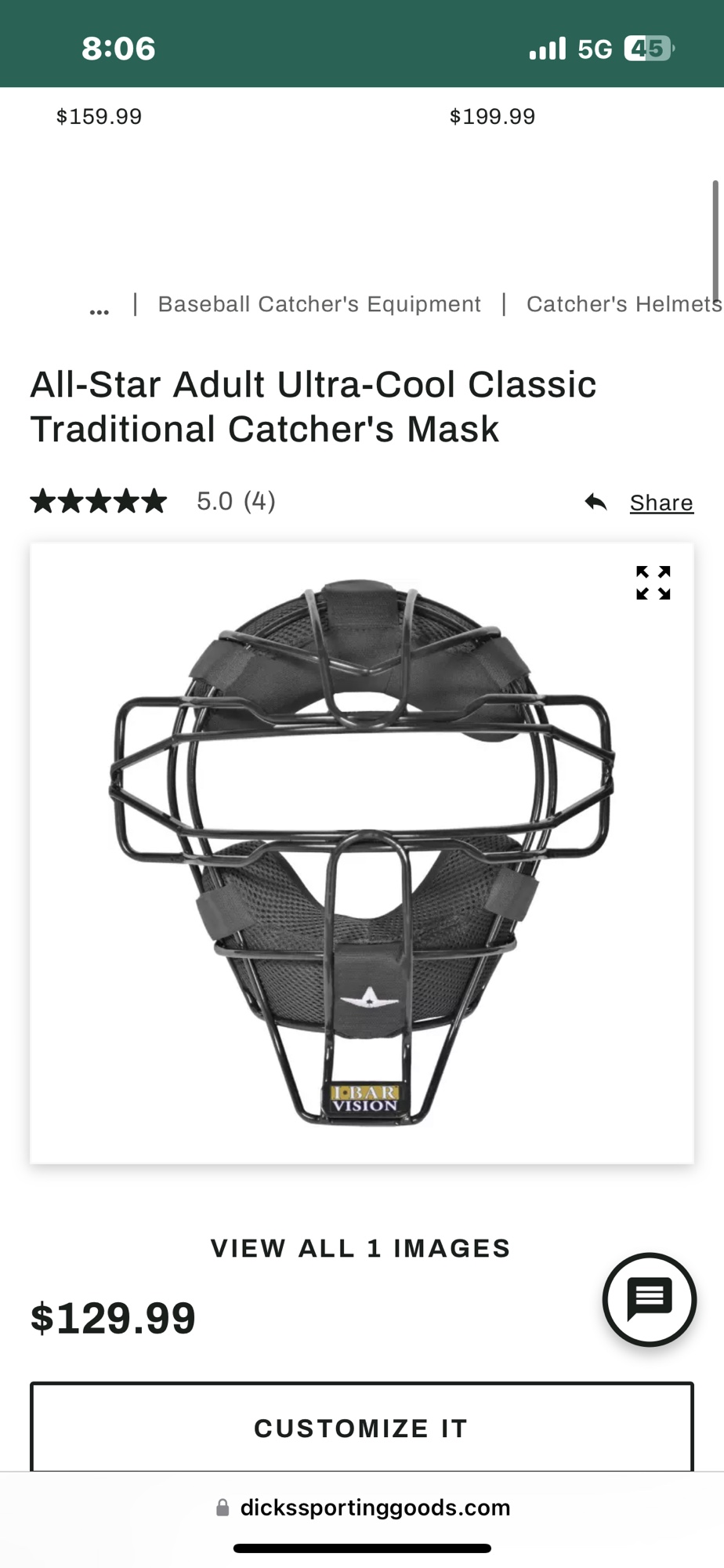 All Star Adult Traditional Catchers Mask/ Evoshield Skull Cap ...