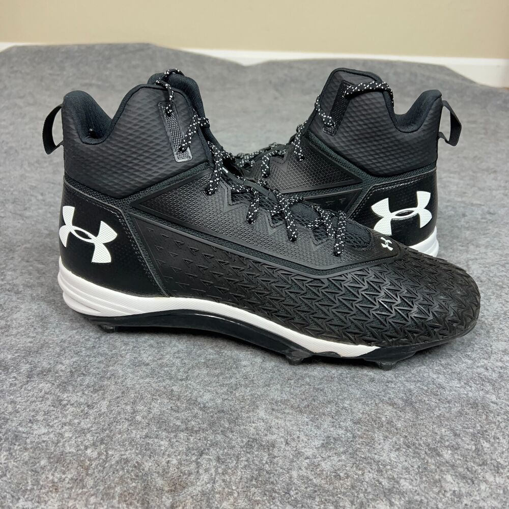 Under Armour Mens Football Cleat 14 Black White Shoe Lacrosse High Logo Sports Sidelineswap