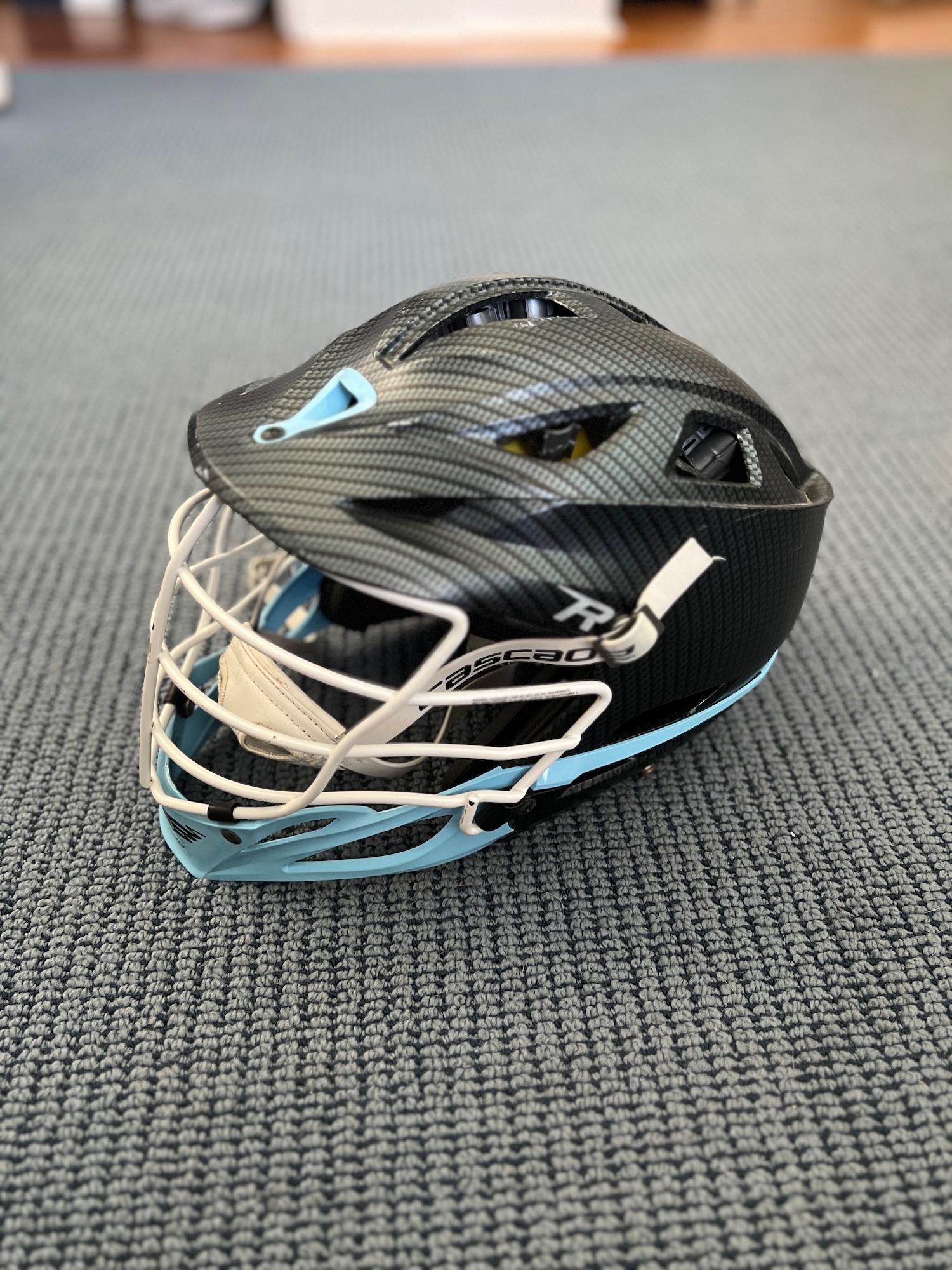 Carbon/Carolina Blue Cascade R Helmet — Pearl Facemask | SidelineSwap