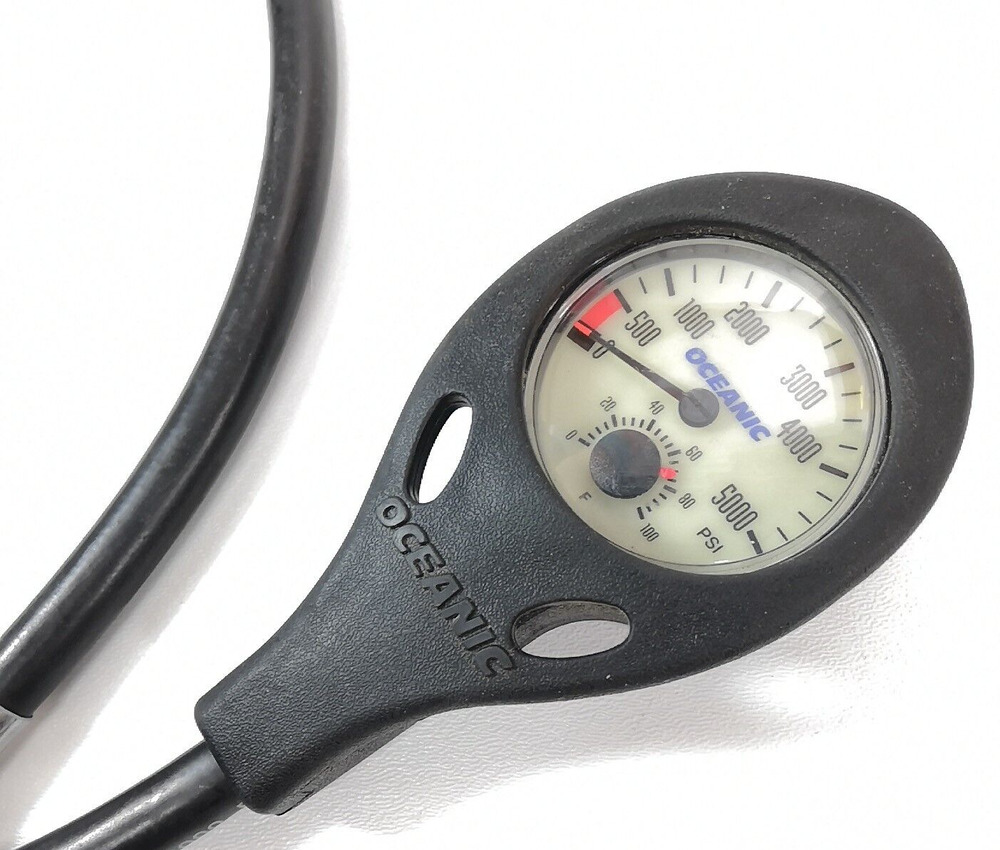 Oceanic 5000 PSI SPG Pressure Gauge w Boot Console & Thermometer Scuba ...