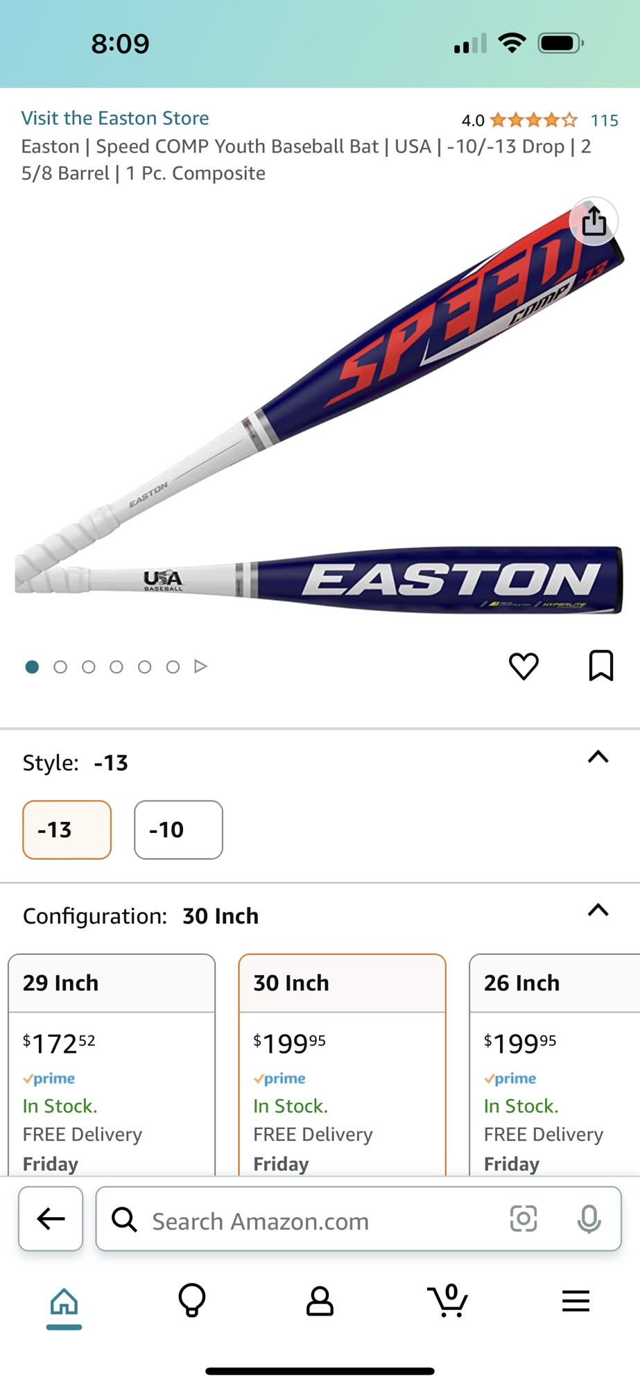 (NEW) Easton Speed Comp USA -13 Baseball Bat 30/17 | SidelineSwap
