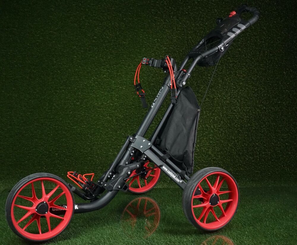 CADDYLITE EZ PUSH PULL 3 WHEEL GOLF CART BAG PUSHER, BLACK / RED ...