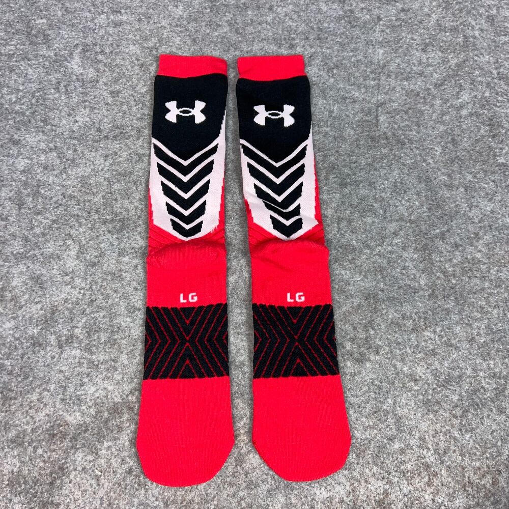 Under Armour Mens Socks Large Red Black Pair Sports Logo Over the Calf ...