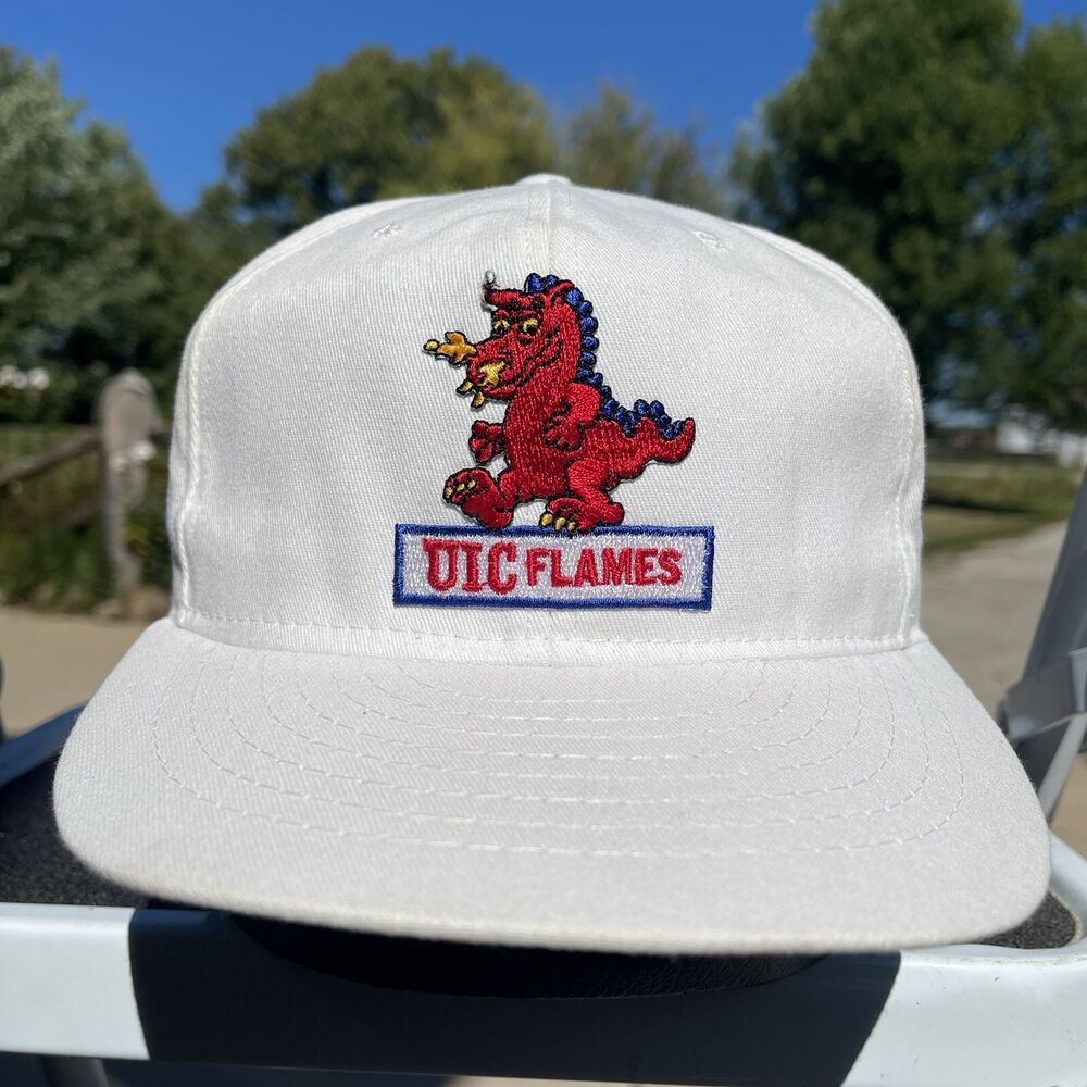 Vintage UIC Flames Dragon Snapback Hat Cap RARE University Square ...