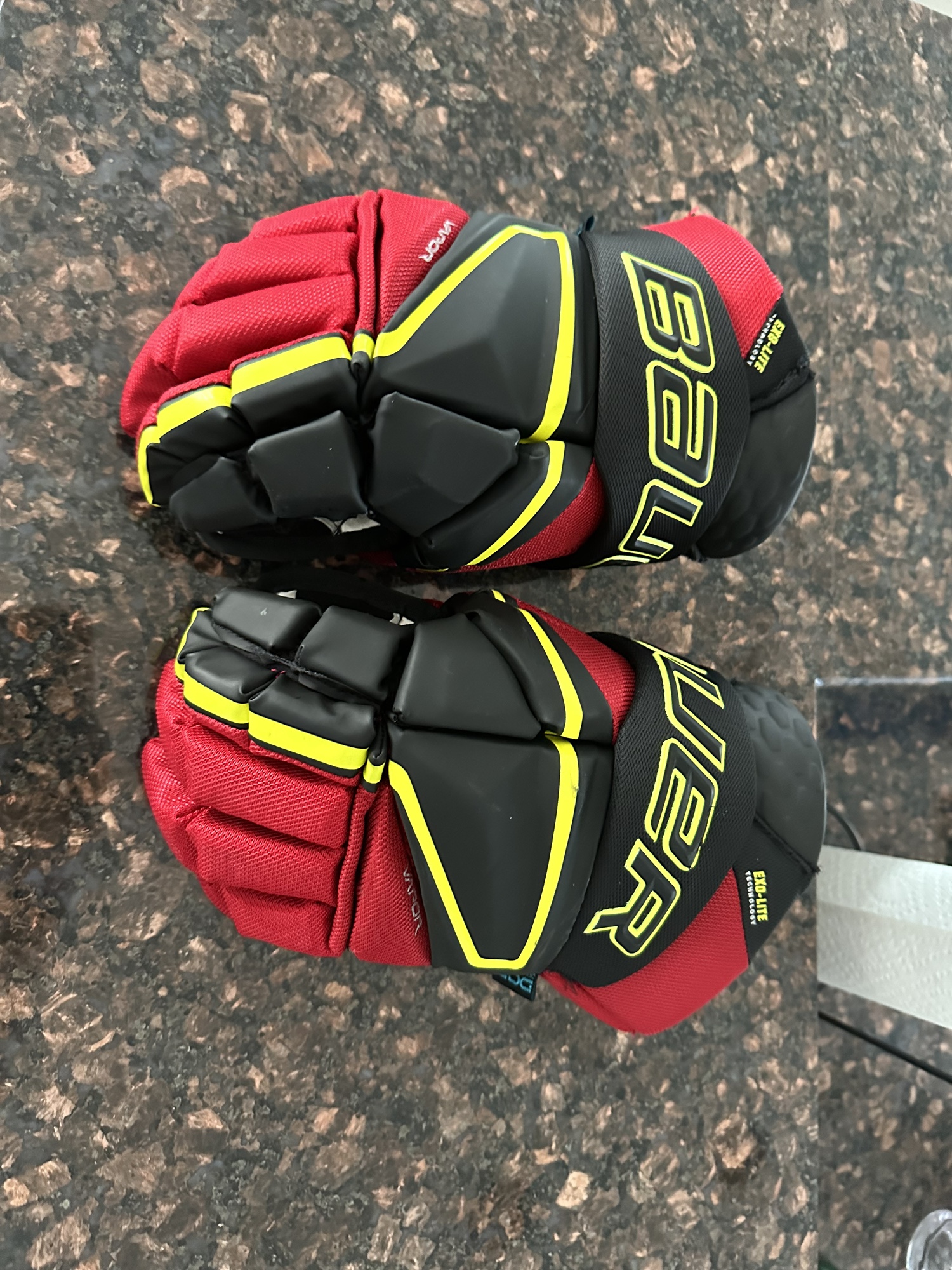 Bauer 14" Vapor Hyperlite Gloves - Black/Red/Bright Green | SidelineSwap