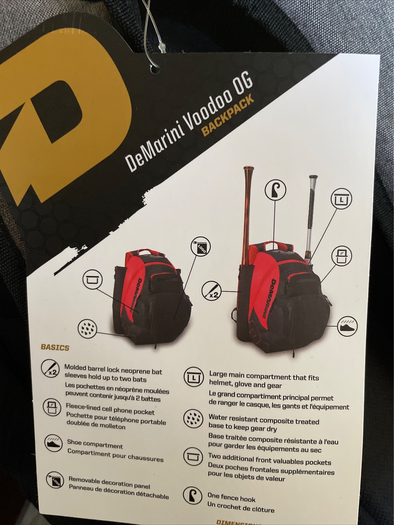 Demarini backpack baseball softball Voodoo OG black gray 12.25”x 12”x 19” | SidelineSwap