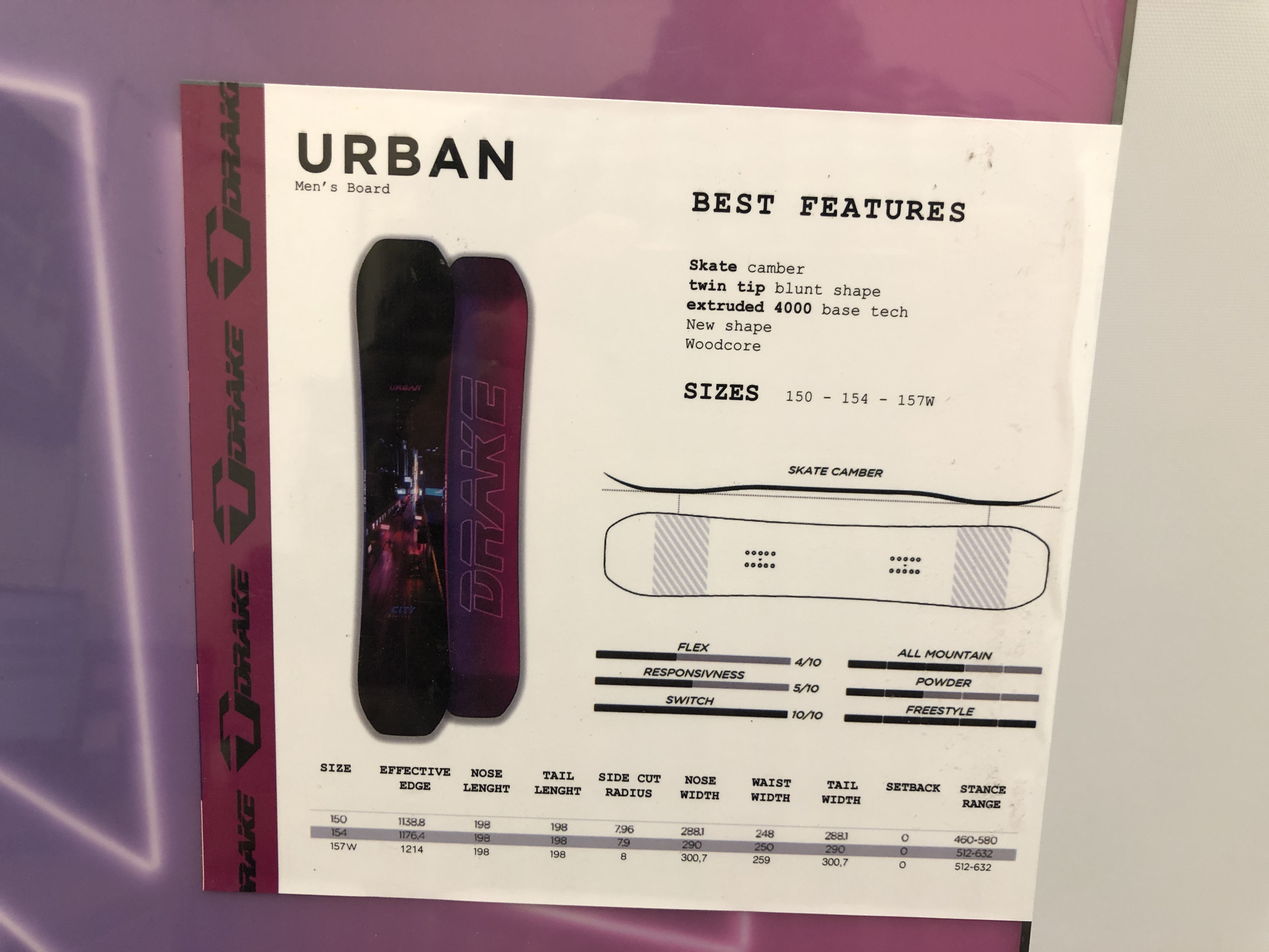 Drake Urban Skate Camber Freestyle Snowboard Deck | SidelineSwap