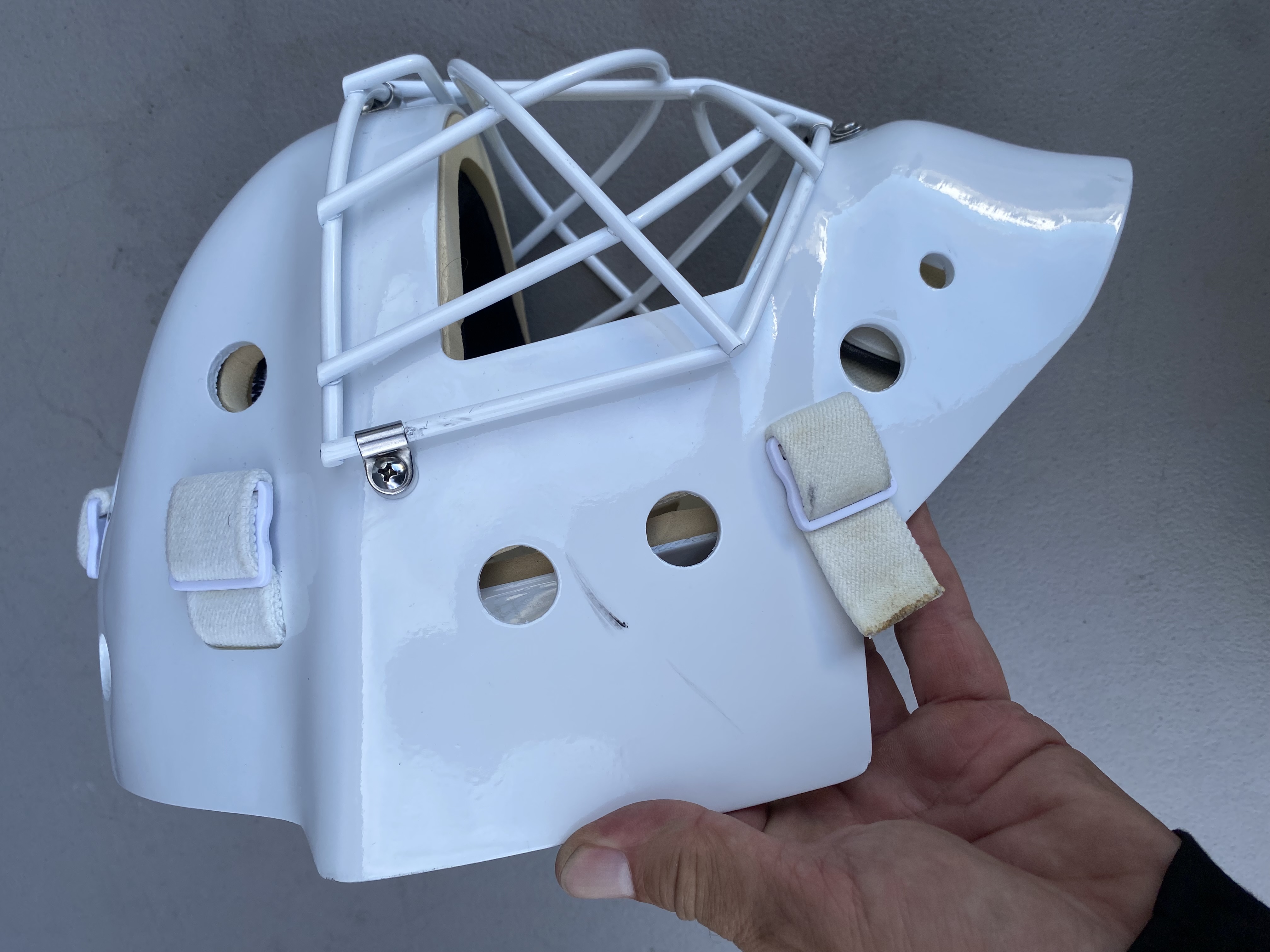 Vaughn Custom Pro Stock White Goalie Mask SPARKS 3494 | SidelineSwap