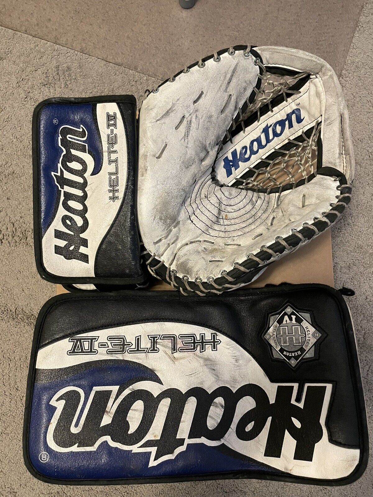 Used 36" Heaton Regular Helite 4 Goalie Full Set in White Blue Black ...