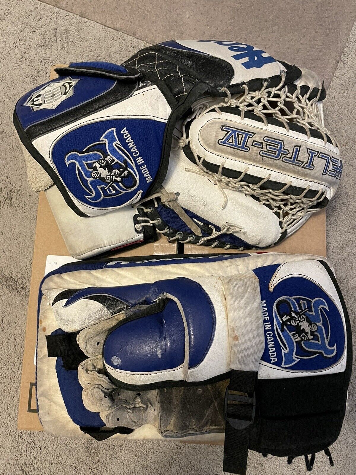 Used 36" Heaton Regular Helite 4 Goalie Full Set in White Blue Black ...
