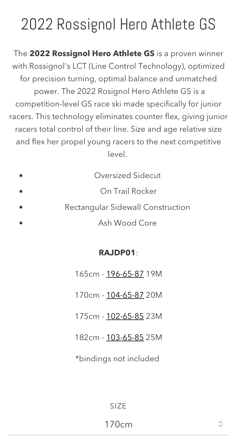 NEW 2022 Rossignol Hero Athlete GS R22 Plate 170 cm Giant Slalom Race ...