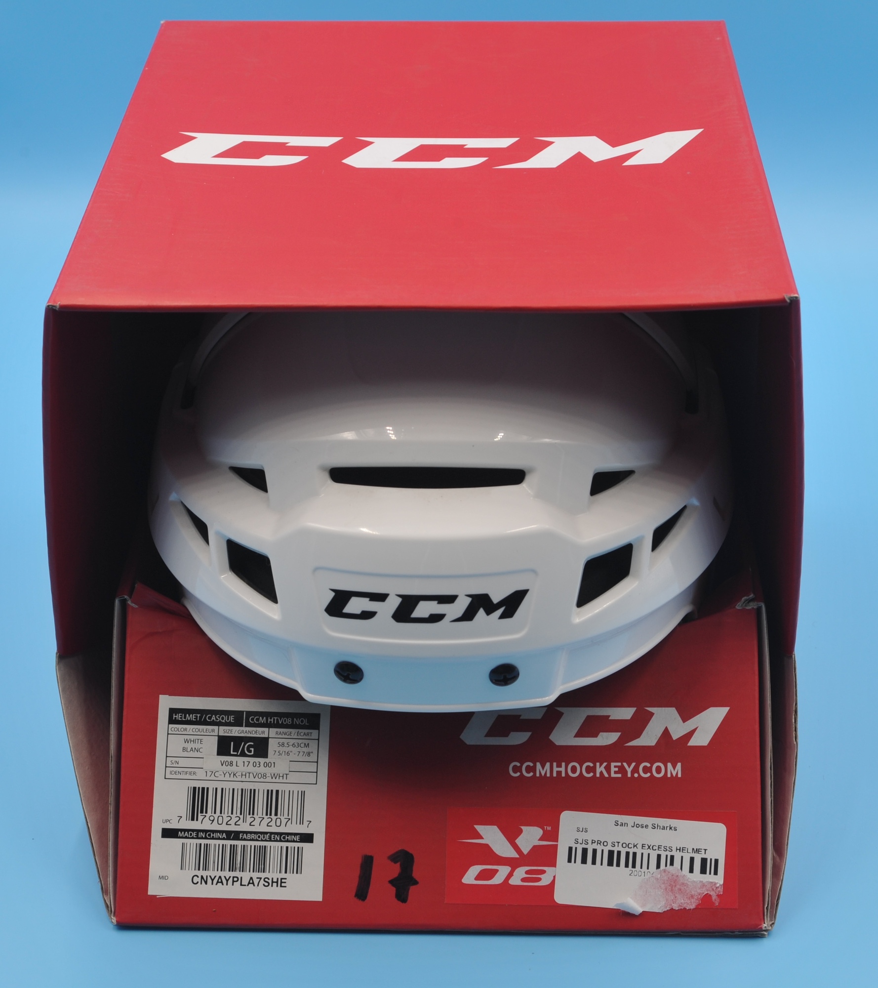 San Jose Sharks Pro Return New Large White CCM Pro Stock HTV08 Helmet ...