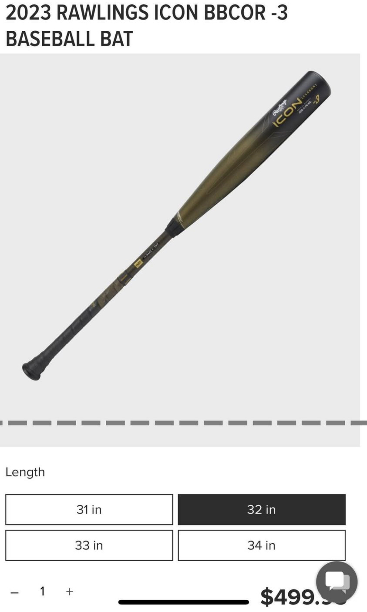 New BBCOR Certified 2023 Rawlings Composite ICON Bat (-3) 29 oz 32 ...