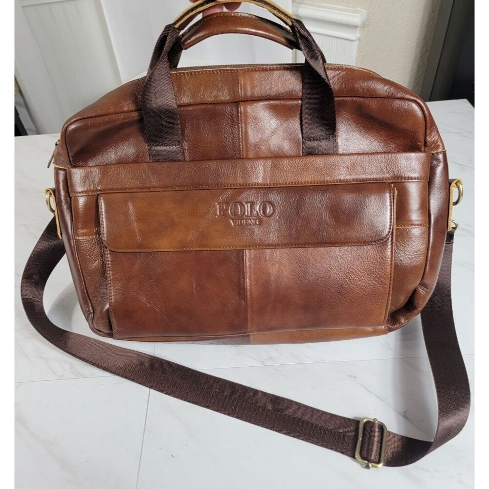 NICE! Polo Messenger Briefcase Laptop Bag Brown Leather | SidelineSwap