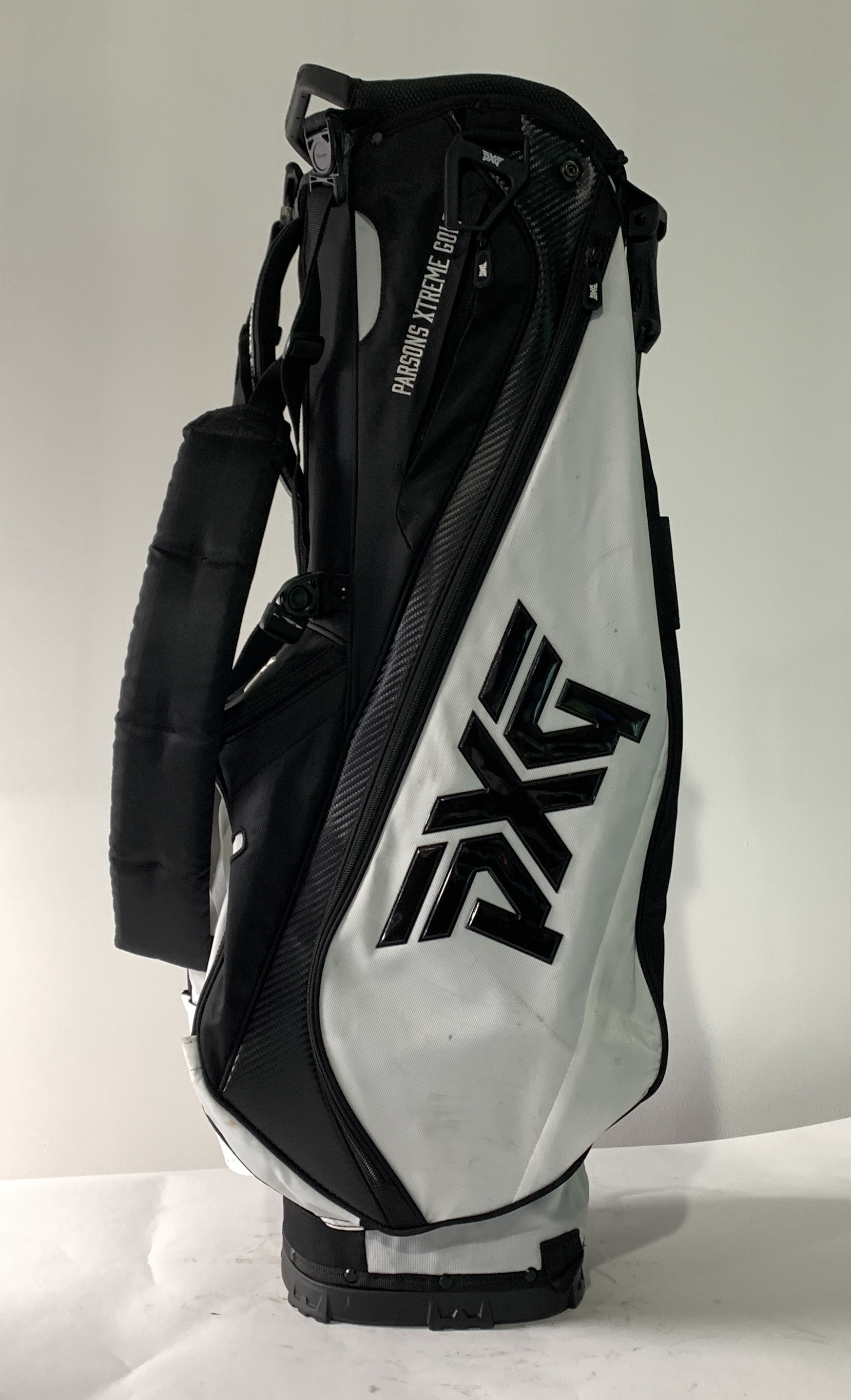 PXG Lightweight Carry Stand Bag Black White 4-Way Divide Single Strap ...