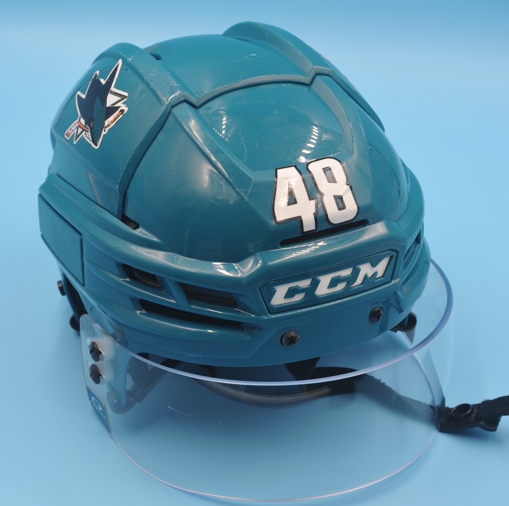San Jose NHL Game-Used CCM HT Tacks 910 Rare Teal #48 Tomas Hertl Helmet Pro Stock | SidelineSwap