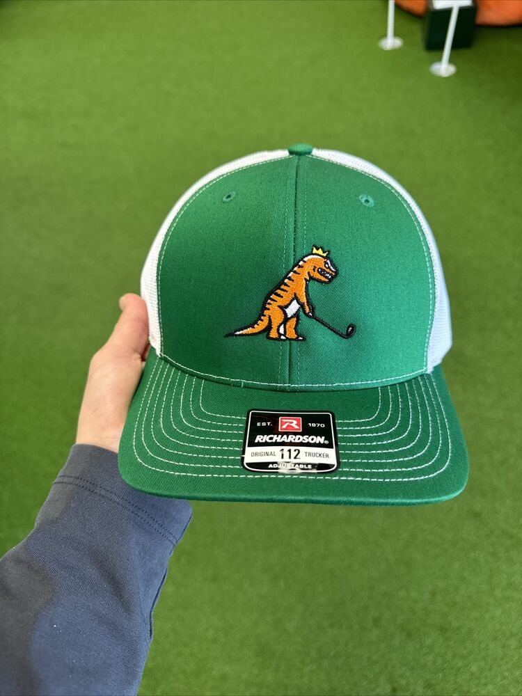 Rex Golf Dinosaur Logo Trucker Golf Hat SnapBack Richardson 112 Green / White | SidelineSwap