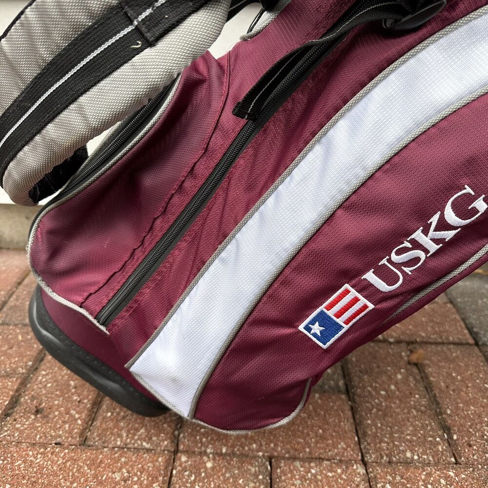 U.S. Kids USKG Golf Stand Carry Bag 4 Way Dividers Burgundy Red Dual ...