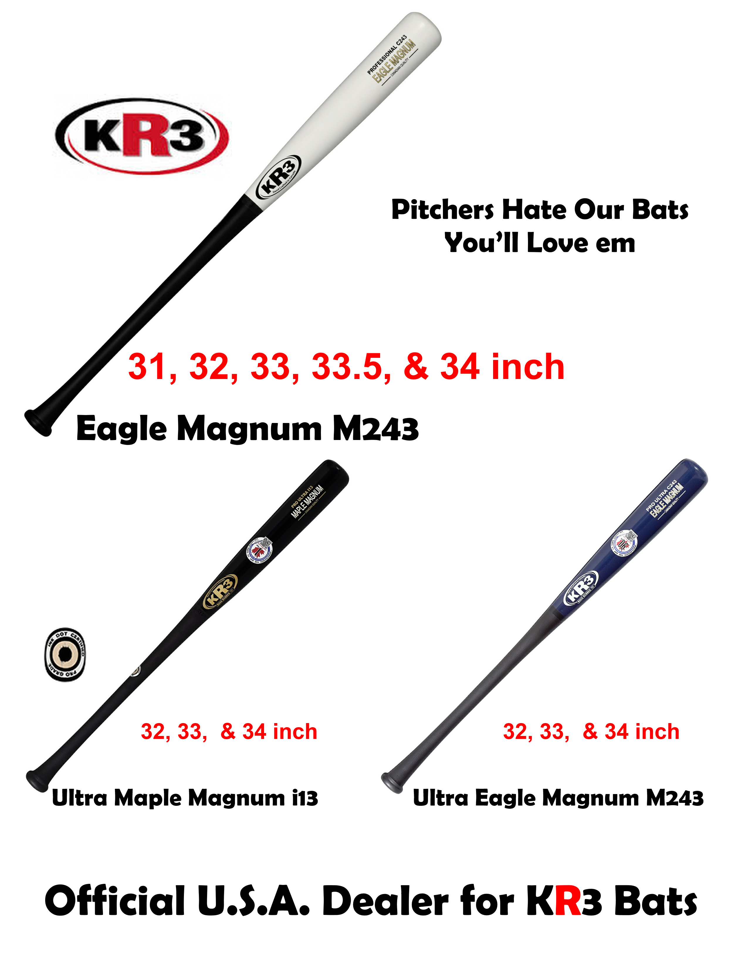 New 2024 KR3 PRO 243 Eagle Magnum 33 inch Wood Bat características de ...