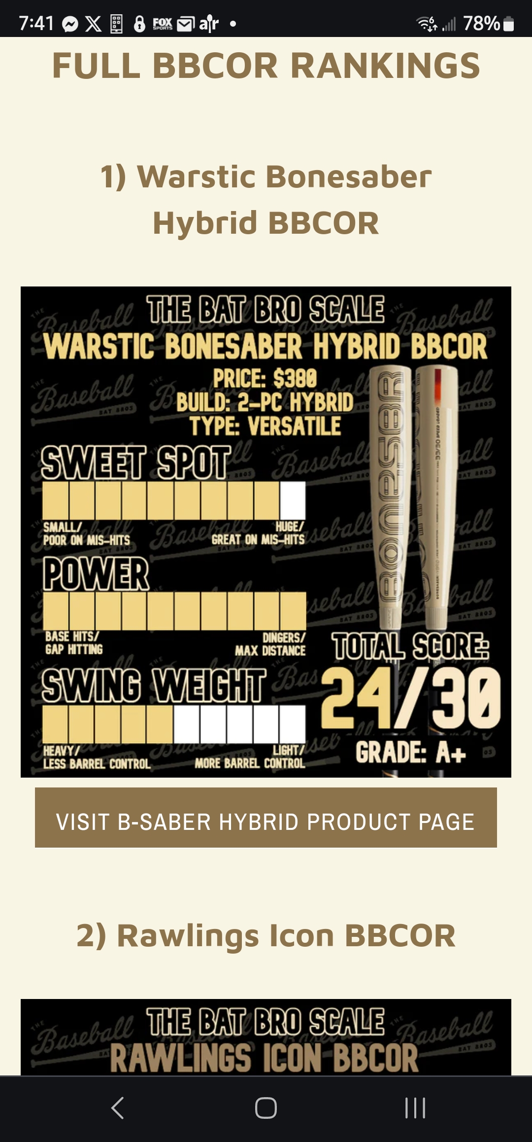 Bonesaber Hybrid Bat (-3) 32" 29 oz. demarini voodoo goods | SidelineSwap