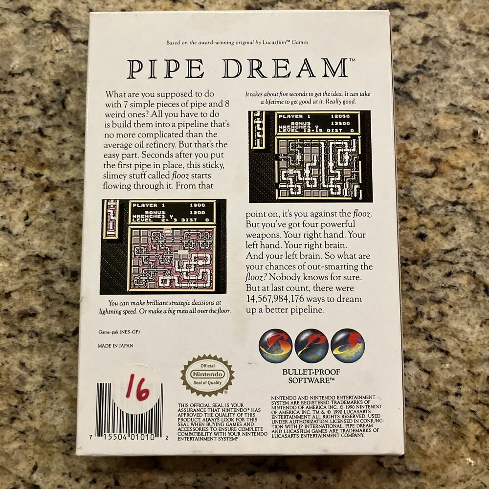 Pipe Dream NES Nintendo Entertainment System Authentic Tested (1990 ...