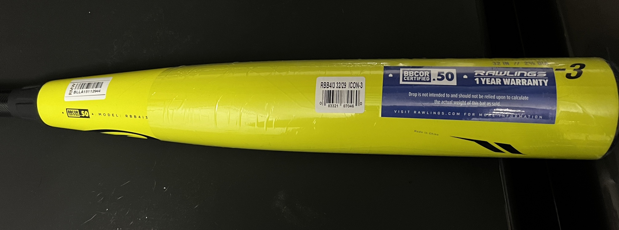 Glowstick New 2024 BBCOR Certified Rawlings (-3) 29 oz 32" ICON Bat ...