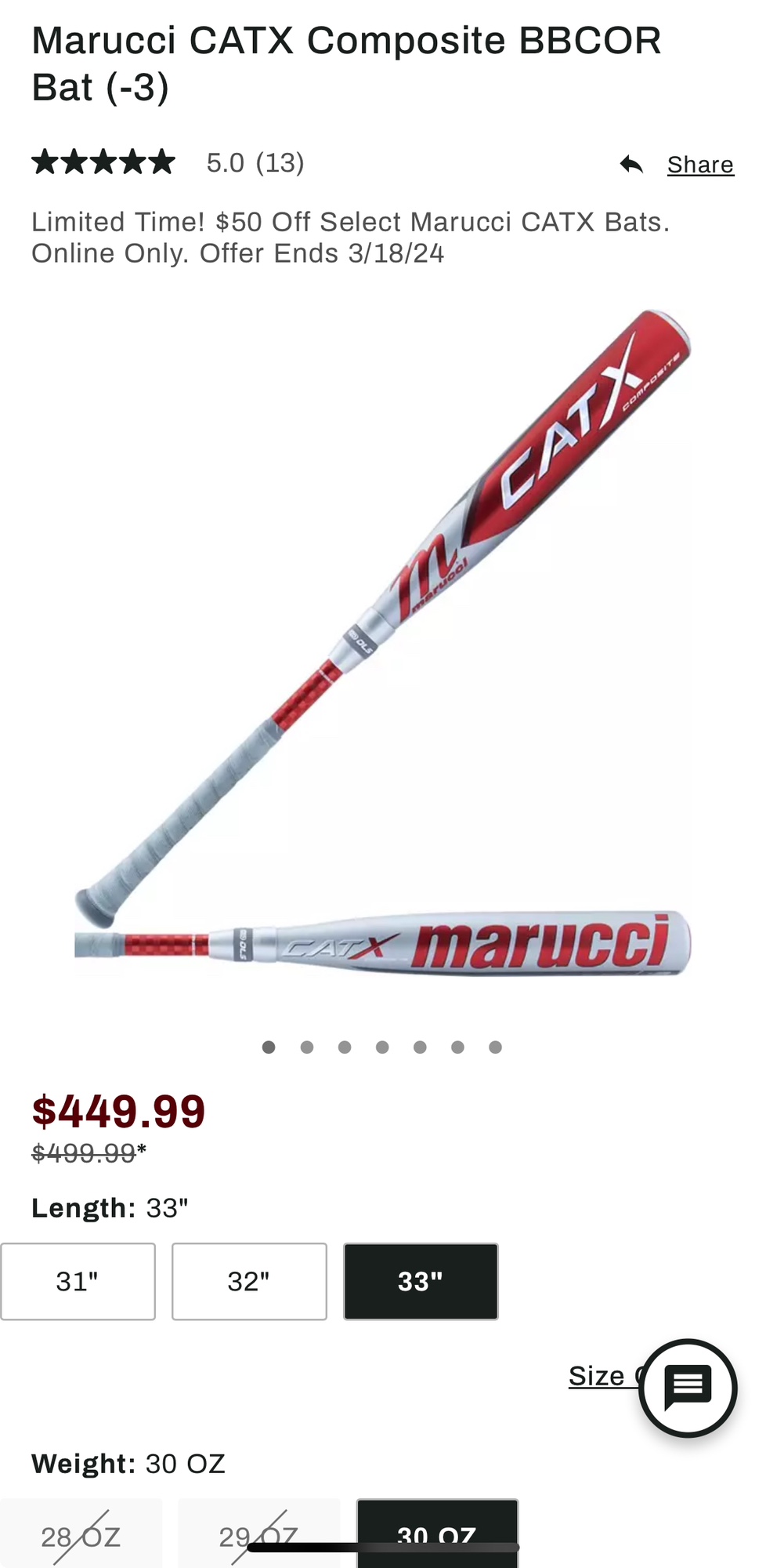 2024 Composite (-3) 30 oz 33" CAT X Composite Bat | SidelineSwap