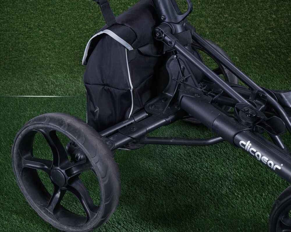 CLICGEAR MODEL 8 PUSH PULL 4 WHEEL GOLF CART W/ COOLER BAG PUSHER ...