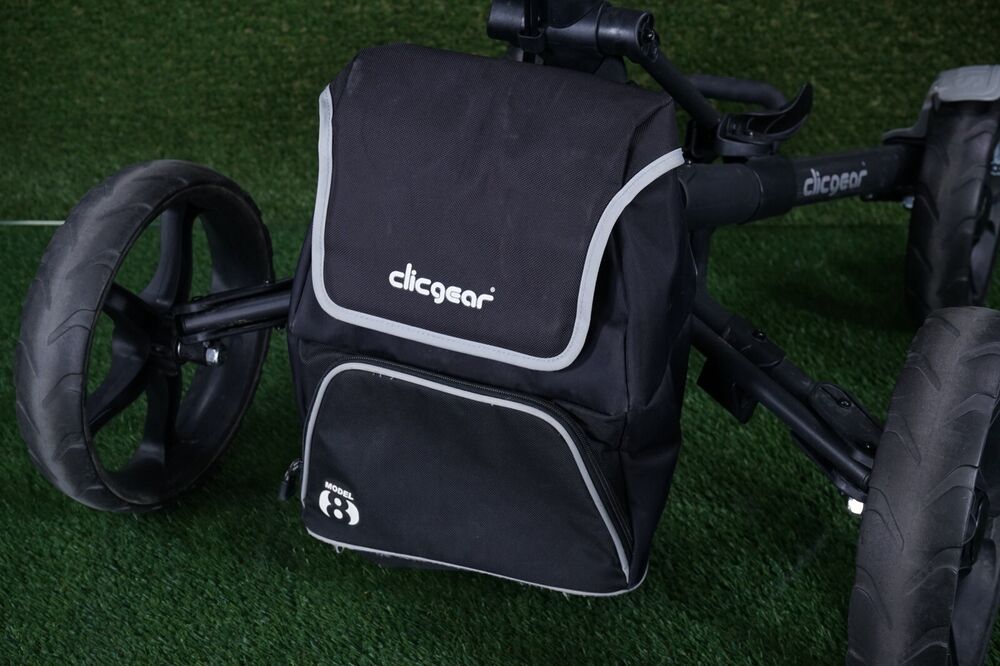 CLICGEAR MODEL 8 PUSH PULL 4 WHEEL GOLF CART W/ COOLER BAG PUSHER ...