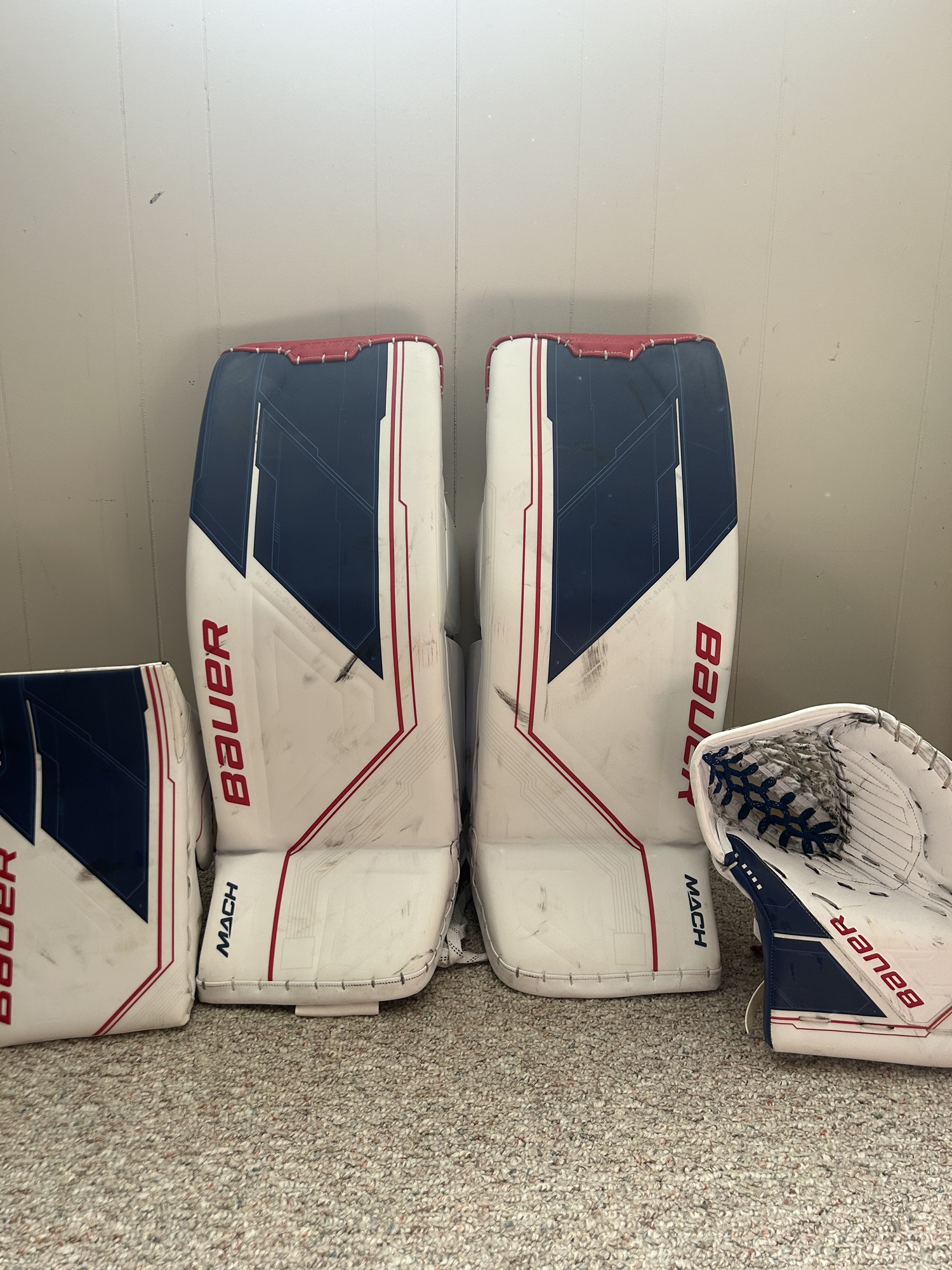 Bauer MACH Goalie Leg Pads And Blocker And Glove | SidelineSwap