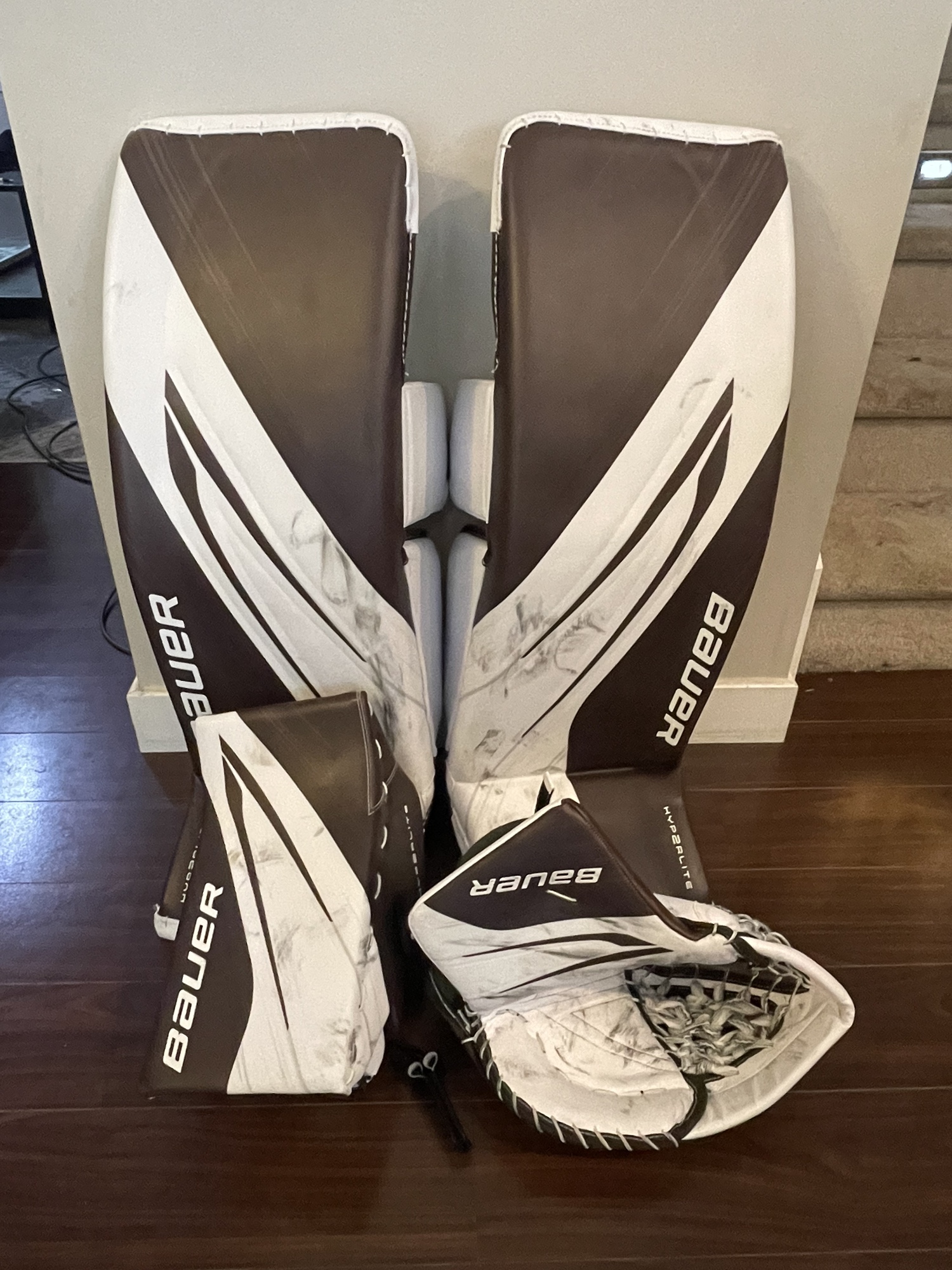 Bauer hyperlite 2 pro custom goalie pads blocker glove | SidelineSwap