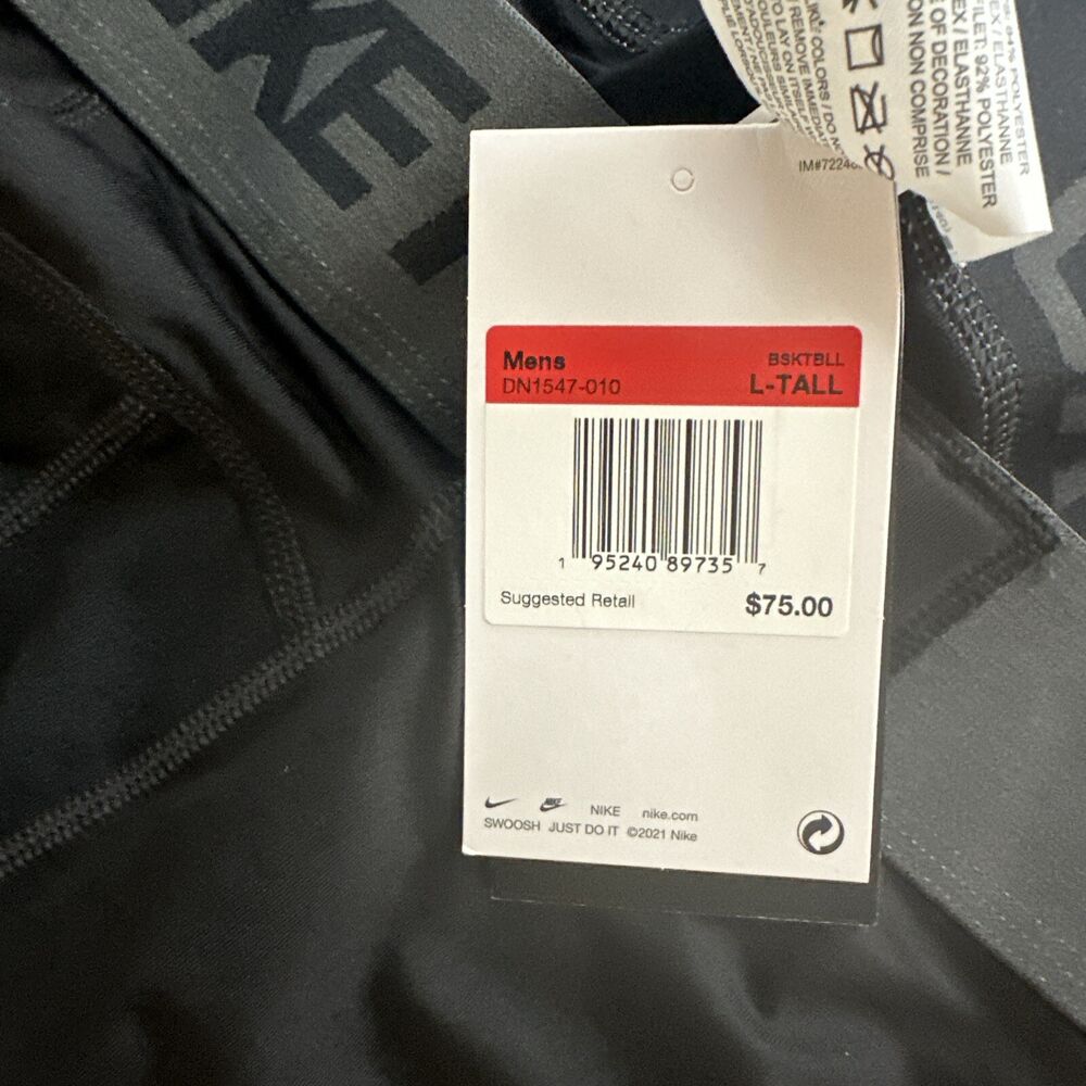 Nike Pro NBA Player Issued 3/4 Compression Tights Black Men's L Tall ...
