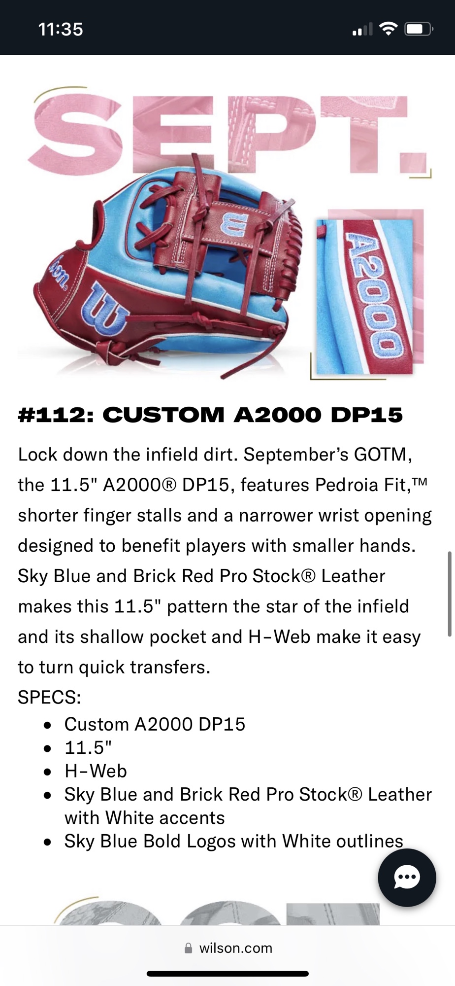 Wilson a2000 SEPT 2022 Gotm 11.5 inch DP15 | SidelineSwap