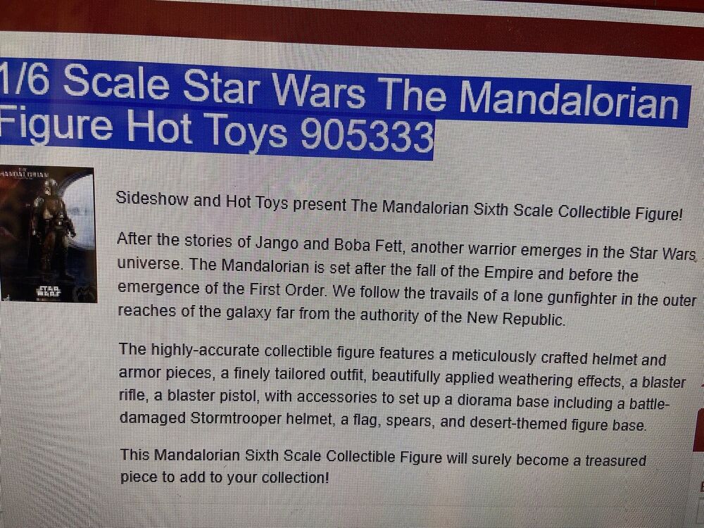 Mandalorian Hot Toys TMS007 1/6 Scale Collectible Figure 905333 Sealed ...