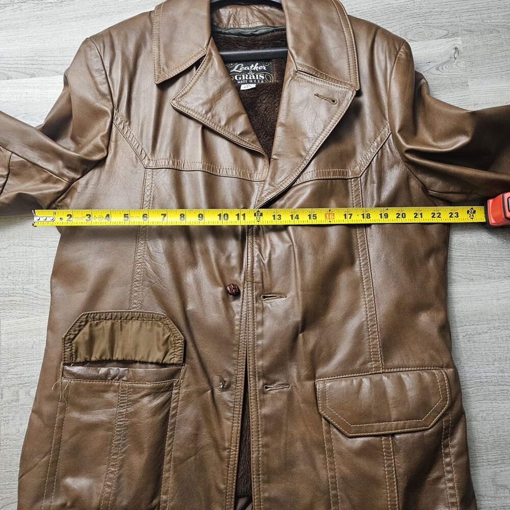 Vtg USA 70s Grais Brown Long Leather Western Jacket Coat 40 R Removable ...