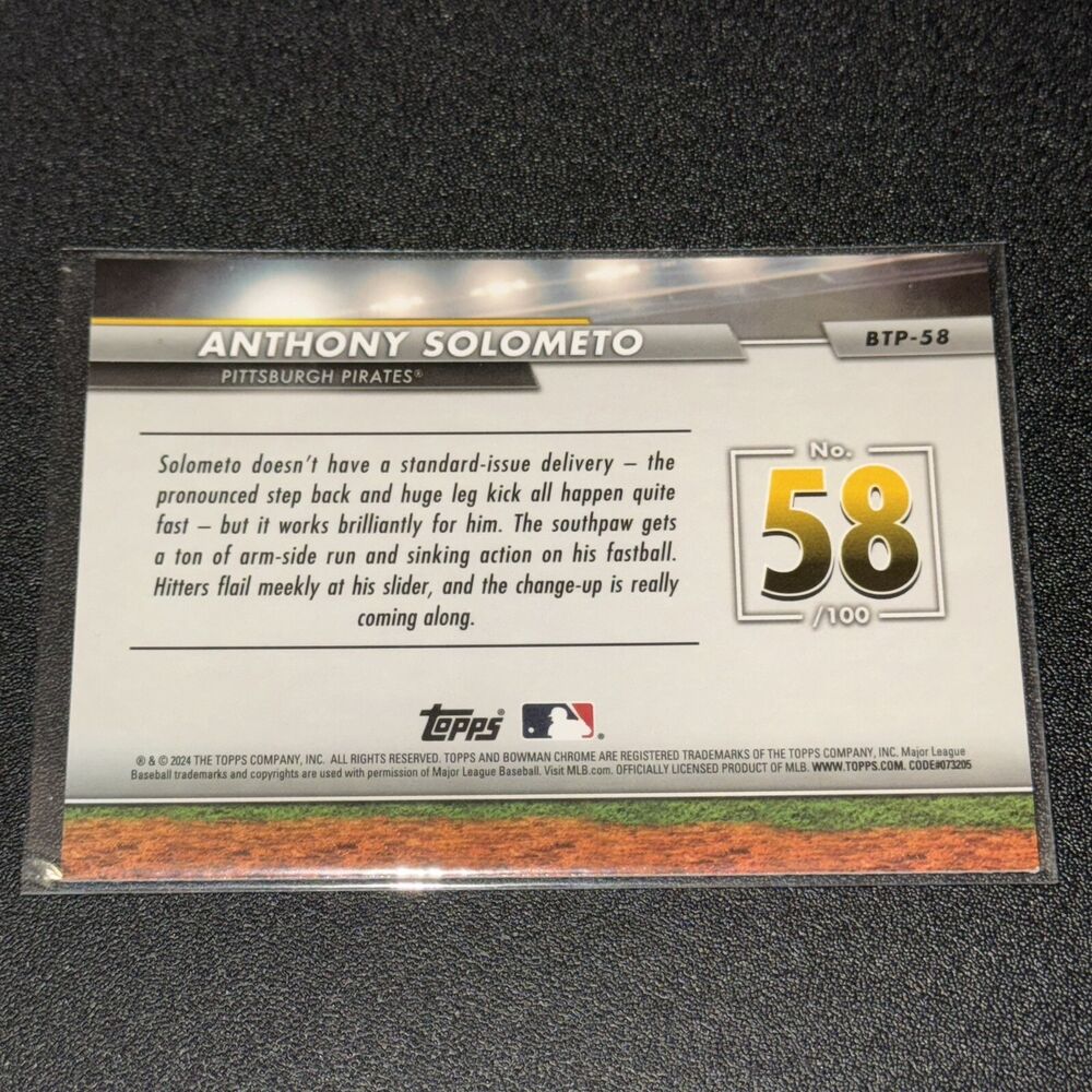 Anthony Solometo Pirates 2024 MLB Bowman Topps 100 Prospects 58/100 # ...
